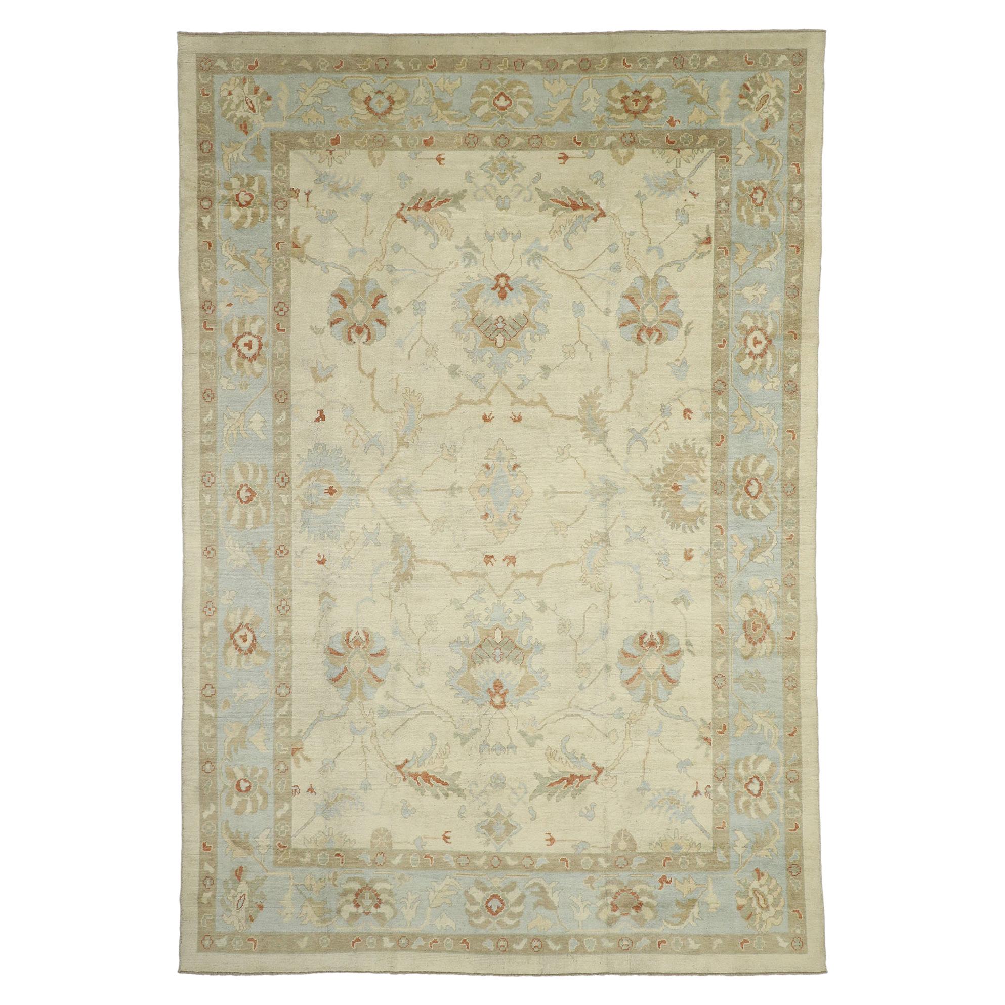 Rustic Farmhouse Style Turkish Oushak Area Rug with Large Geometric ...