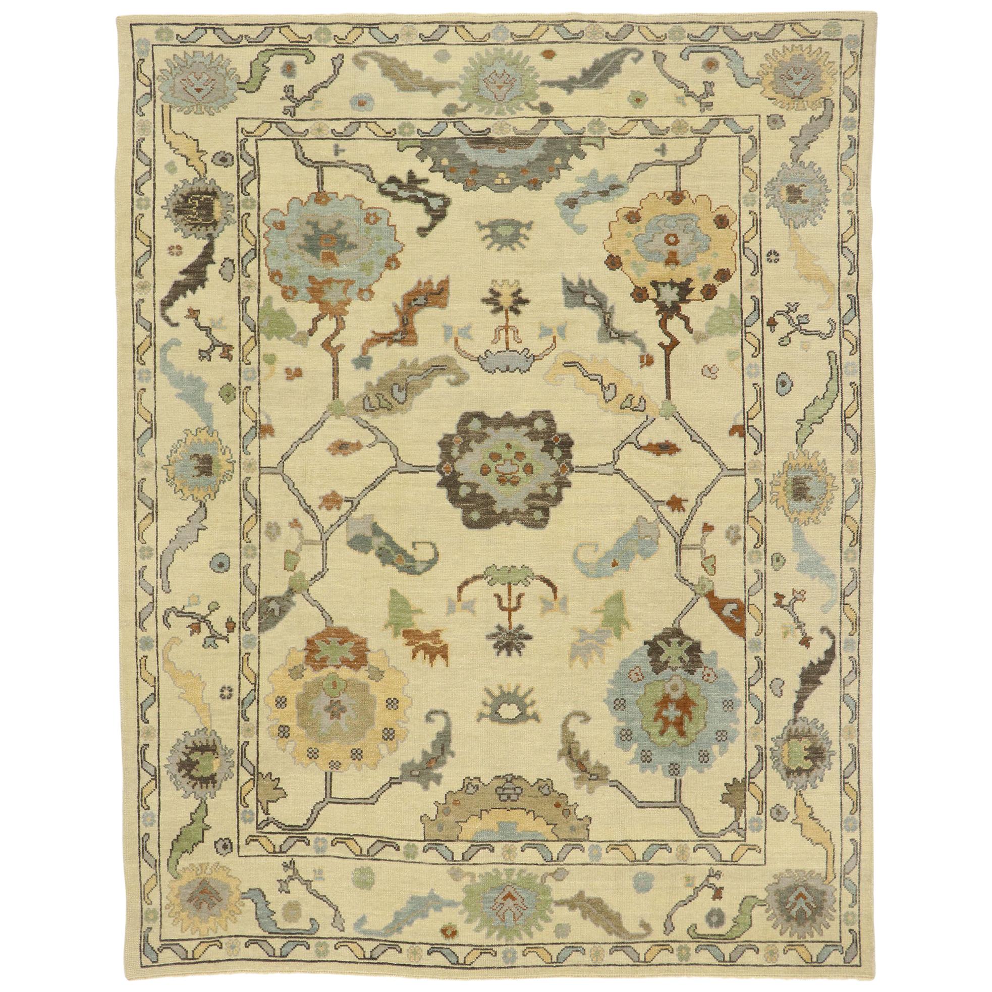 New Contemporary Turkish Oushak Rug with Modern Coastal Style For Sale ...