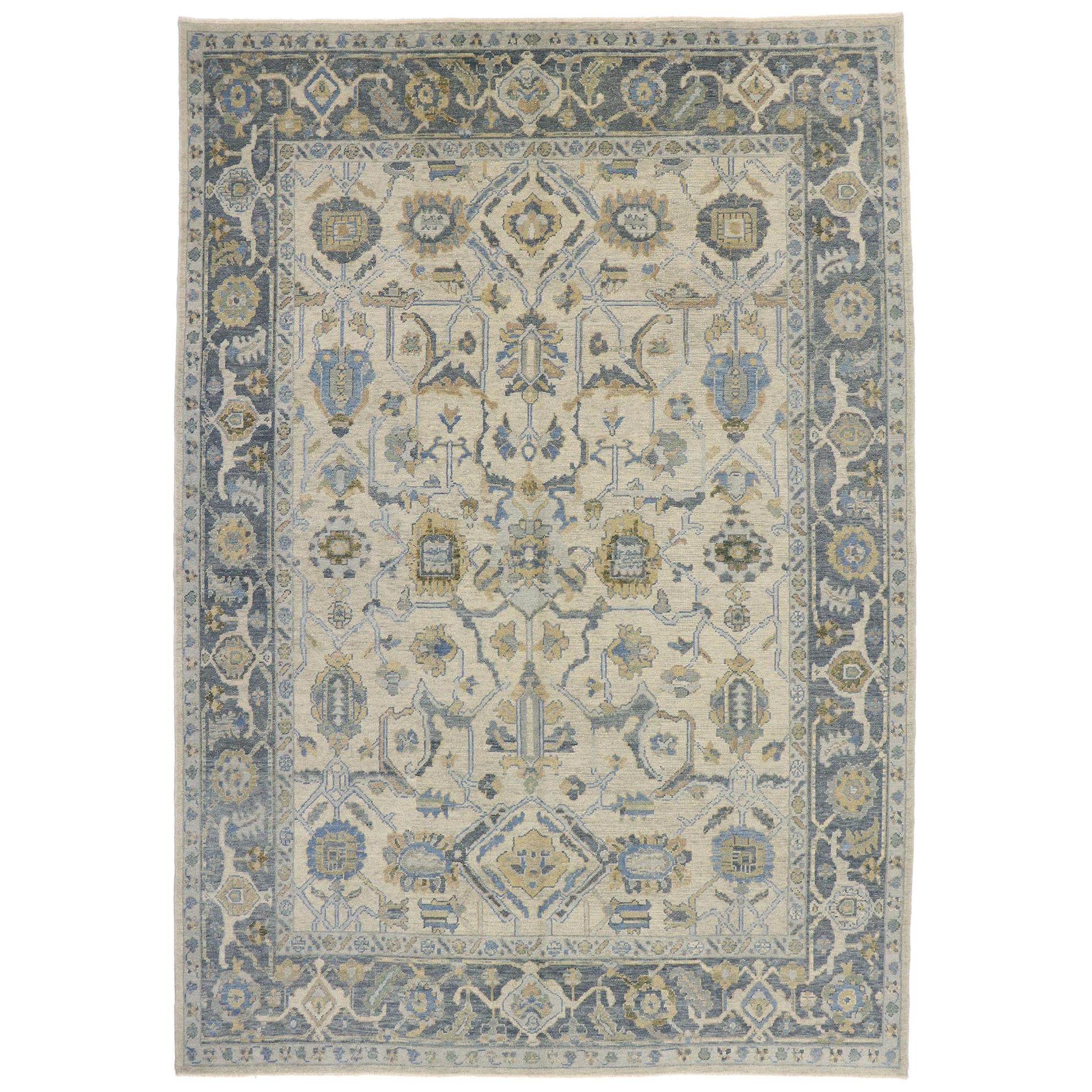 New Contemporary Turkish Oushak Rug with Modern Transitional Coastal ...