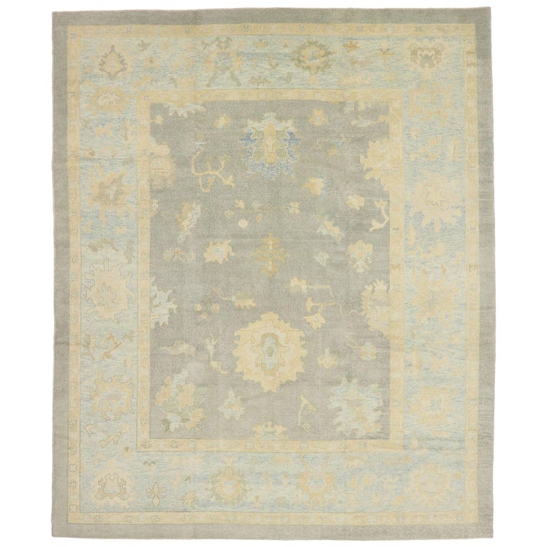 New Contemporary Turkish Oushak Rug with Modern Transitional Coastal ...