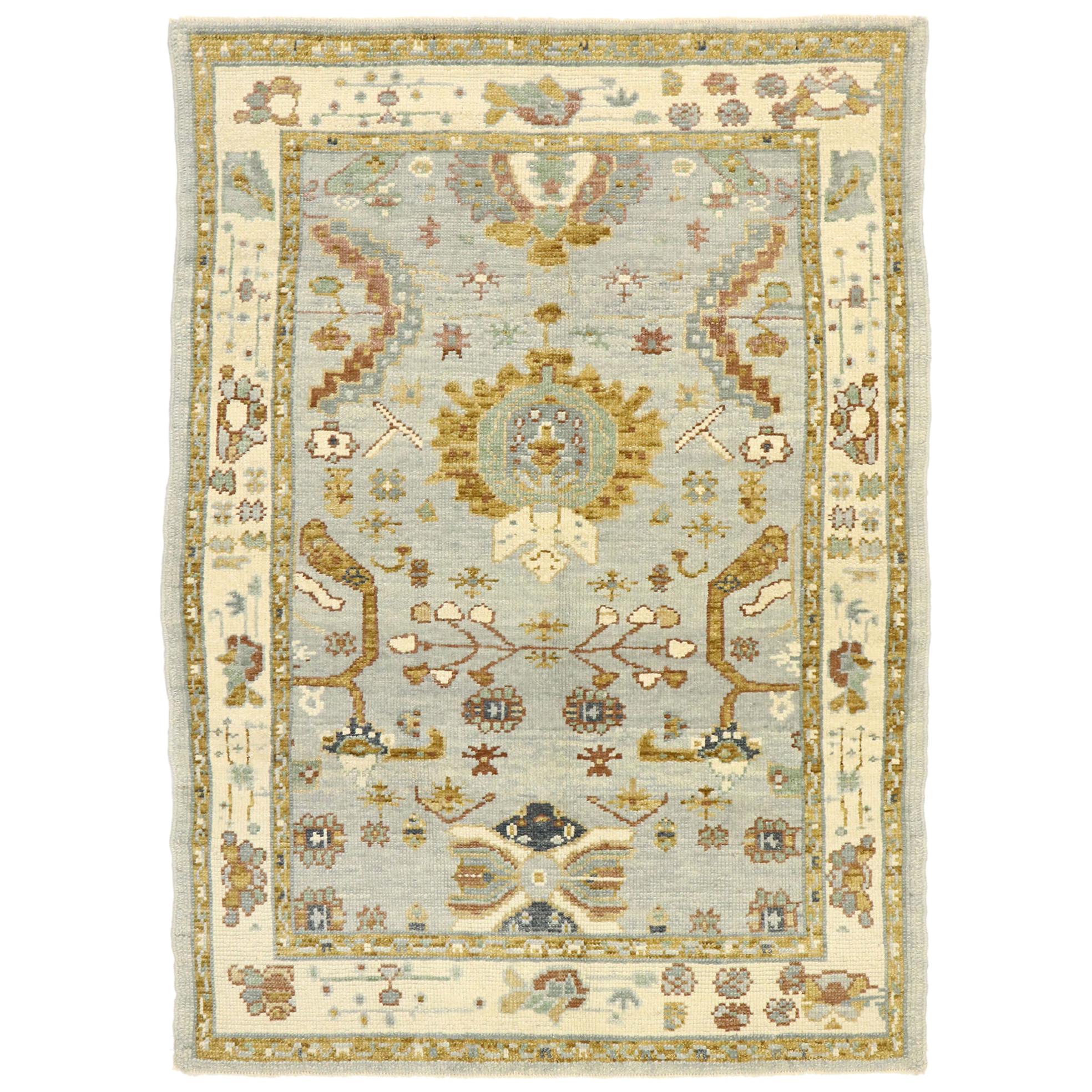 New Contemporary Turkish Oushak Rug with Gustavian Style and Neutral ...