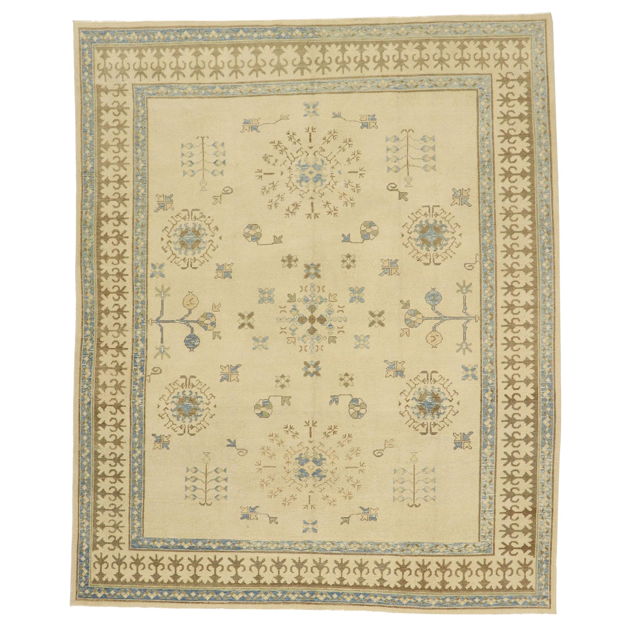 New Contemporary Turkish Oushak Rug with Modern Transitional Coastal ...