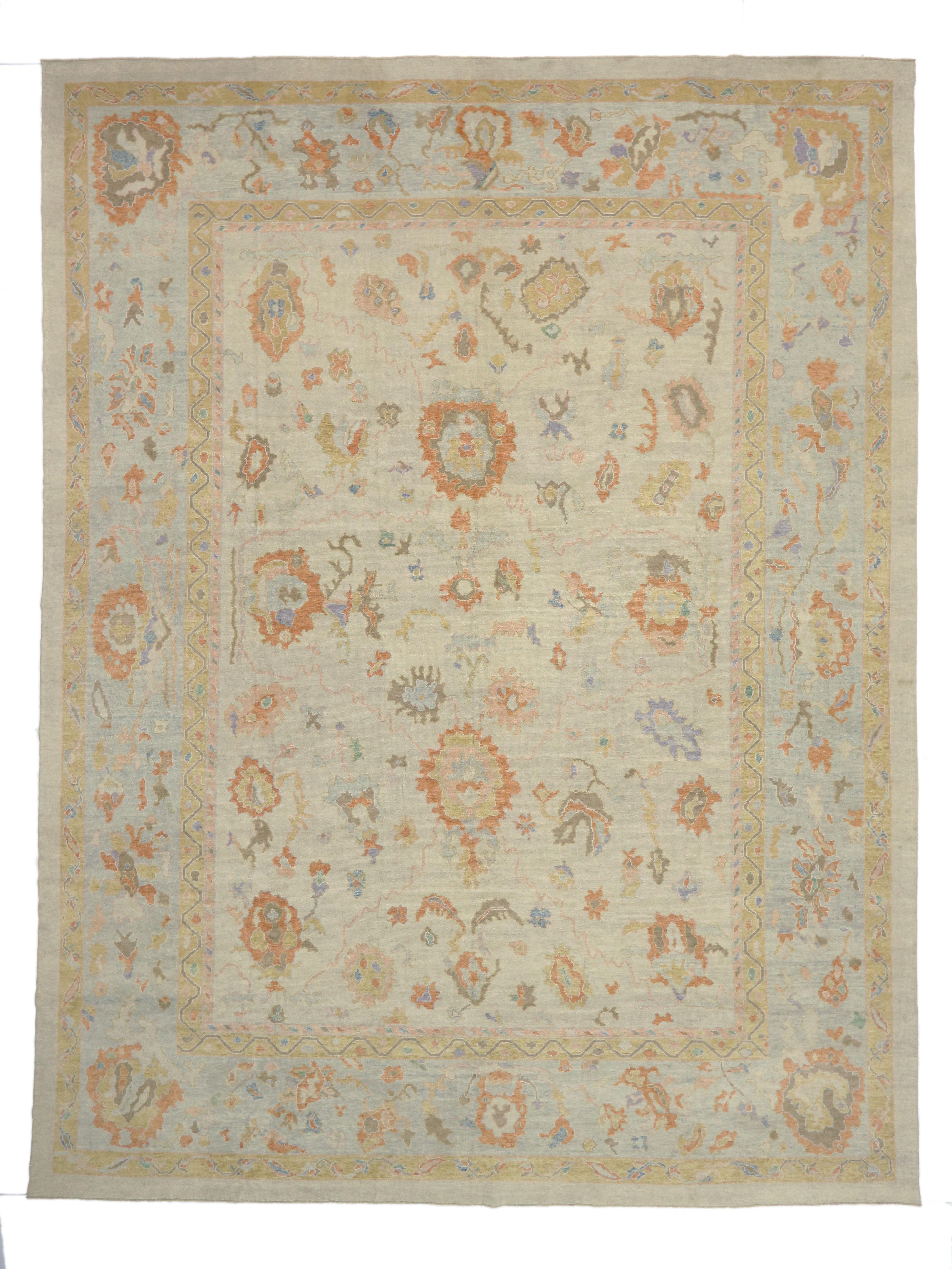 New Contemporary Turkish Oushak Rug with Transitional Style in Neutral ...