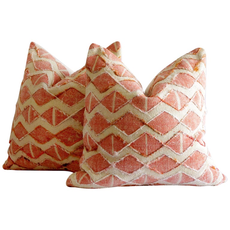 New Coral Color Diamond Silk Embroidery Pillow Covers at 1stDibs