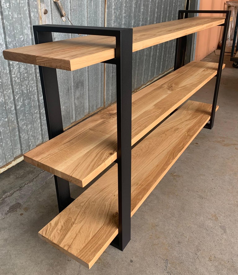 New Custom Etagere with Three Oak Shelves and Iron Structure For Sale ...