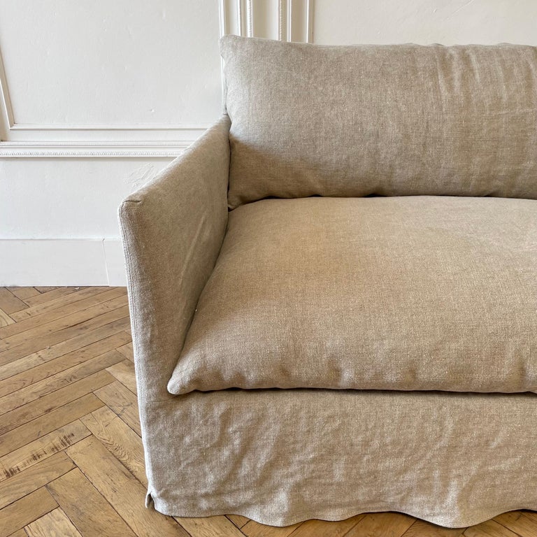 New Custom Stone Washed Irish Linen Slip Covered Sofa with Down Alt ...