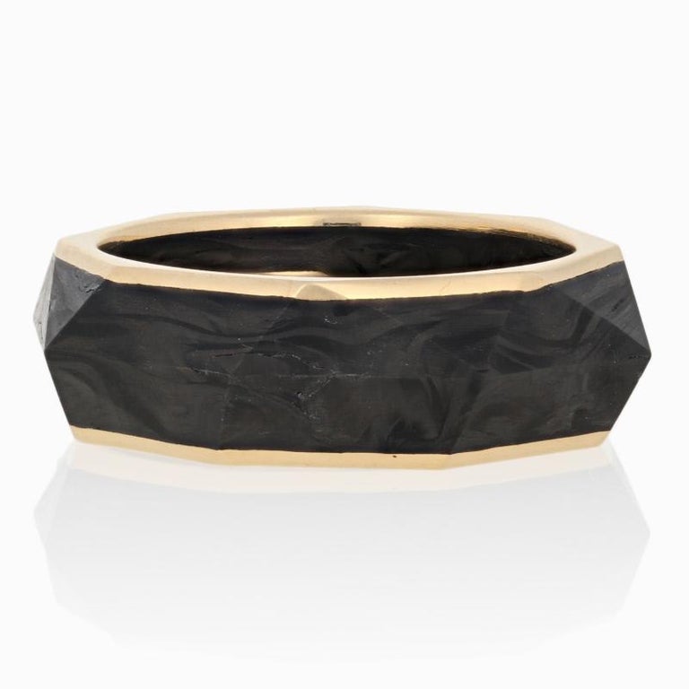 David Yurman Torqued Faceted Forged Carbon Band, 18 Karat Yellow Gold ...