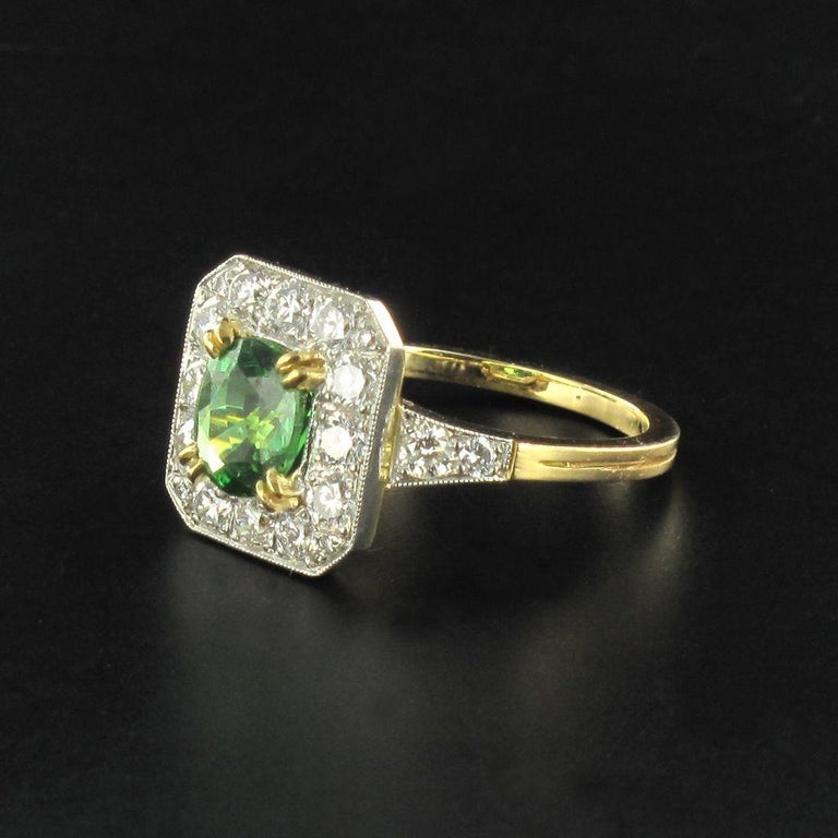 Demantoid Garnet Diamond Platinum Gold Ring at 1stDibs | demantoid ...