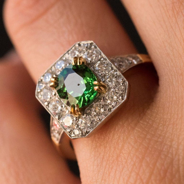 Demantoid Garnet Diamond Platinum Gold Ring at 1stDibs | demantoid ...