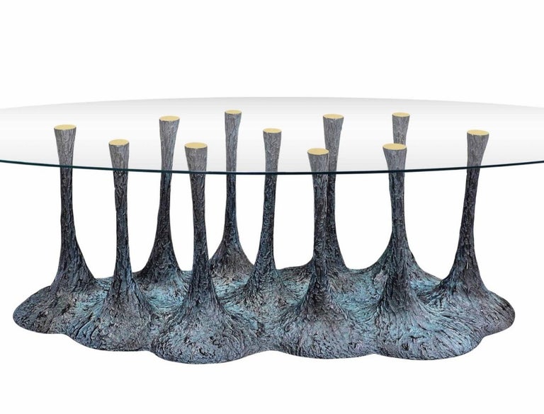 New Design Dining Table Glass and Fiberglass Finished in Verdigris 8/10 ...