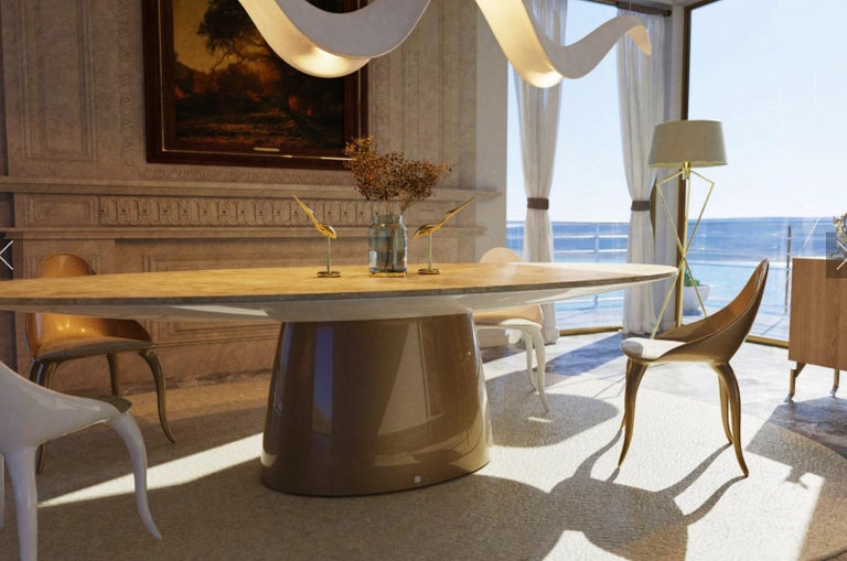 New Design Dinner Table in Marble Top and Champagne Lacquering For Sale ...