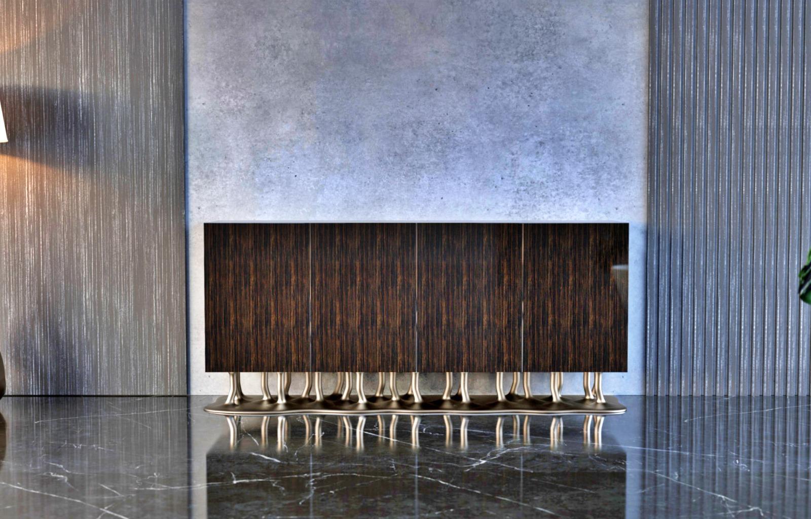 New Design Sideboard in Wood with Walnut Root Veneer For Sale at 1stDibs