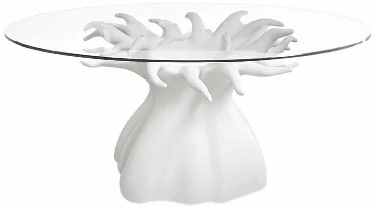 New Design Tempered Glass and Resin Dining Table for 8 Persons in White ...