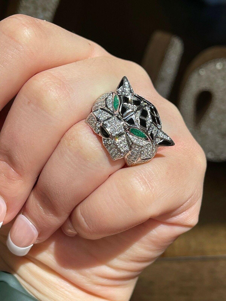 New / Designer Panthere Panther Ring / Diamond VS-G / 18K White Gold ...