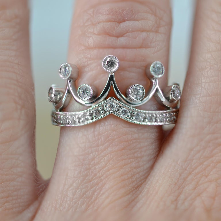 New Diamond 18 Karat White Gold Tiara Ring For Sale at 1stDibs