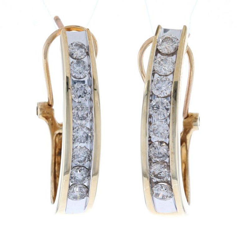 New Diamond J-Hoop Earrings, 10k Yellow Gold Pierced Round Cut 1.00ctw ...