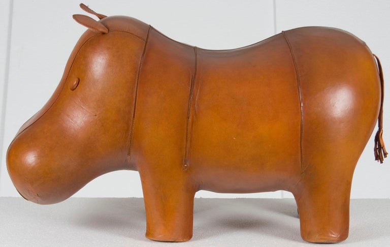 New Distressed Rustic Leather Hippo Hippopotamus Animal Footstool ...