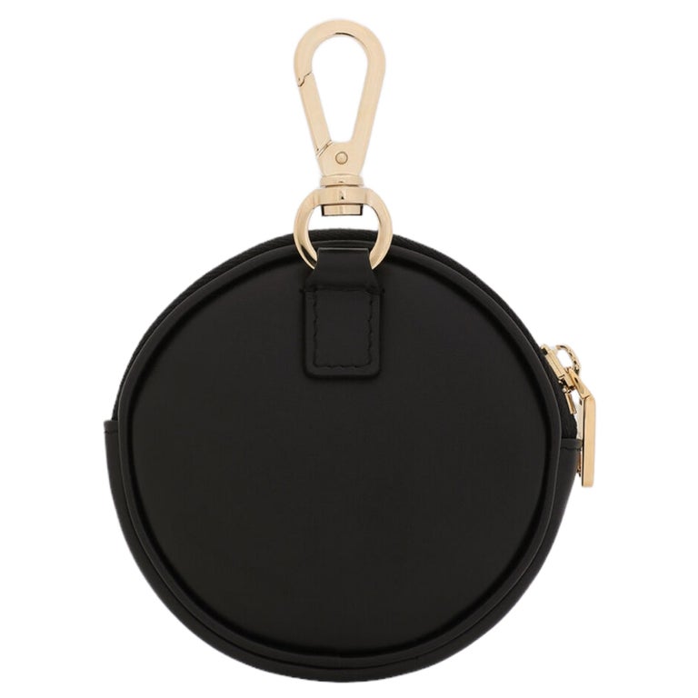 New Dolce and Gabbana Black Front Logo Leather Round Coin Pouch For ...