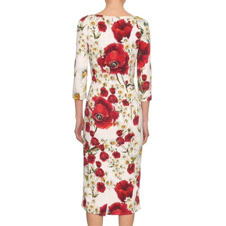 NEW Dolce and Gabbana Daisy and Poppy Print Silk Blend Dress sz IT42 US ...