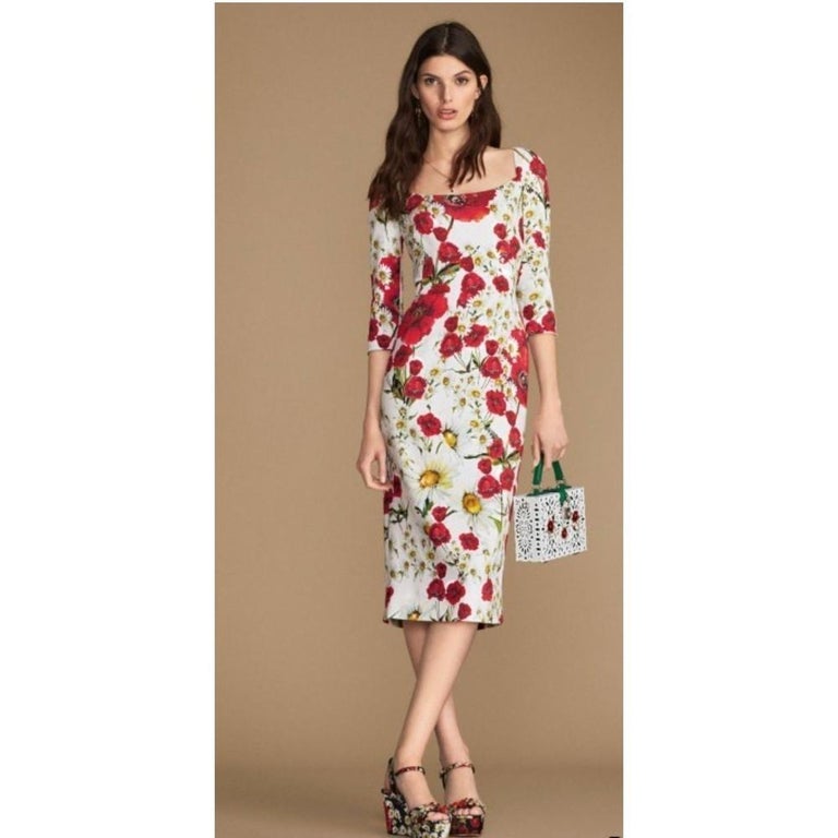 NEW Dolce and Gabbana Daisy and Poppy Print Silk Blend Dress sz IT42 US ...