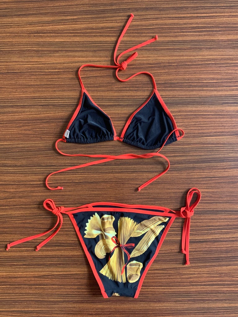 New Dolce and Gabbana Pasta Print String Bikini in Black and Red at ...