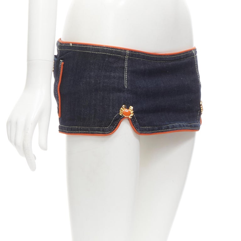 new DSQUARED2 2005 Runway orange crab button denim micro mini skirt ...