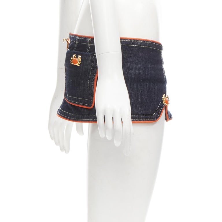 new DSQUARED2 2005 Runway orange crab button denim micro mini skirt ...