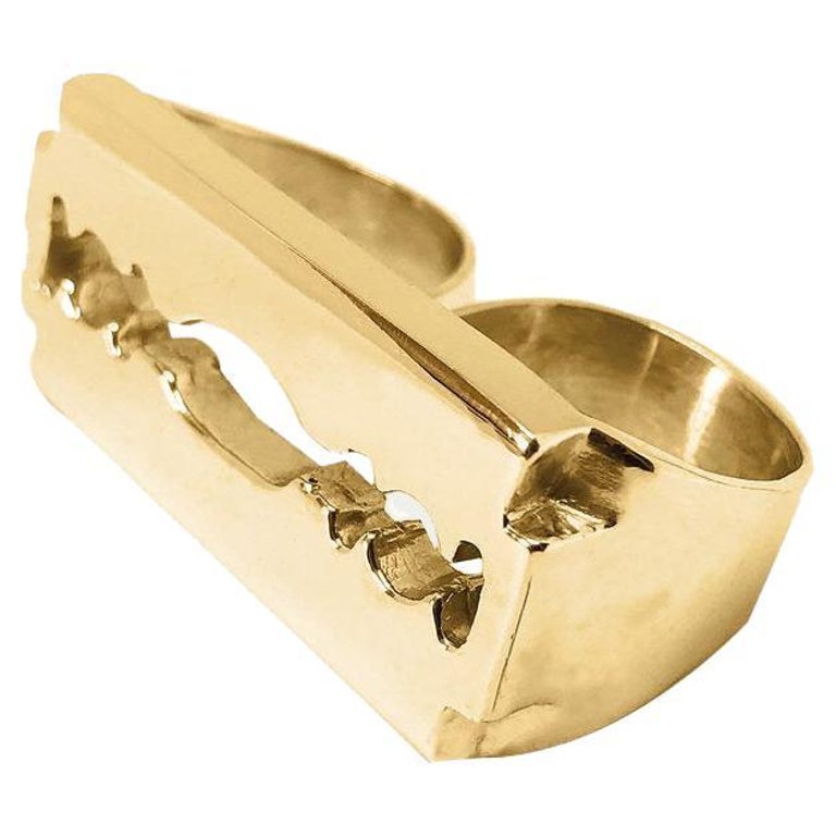 Customizable New Edge Razor 2 Finger Ring in 14K Yellow Gold by Johnny ...