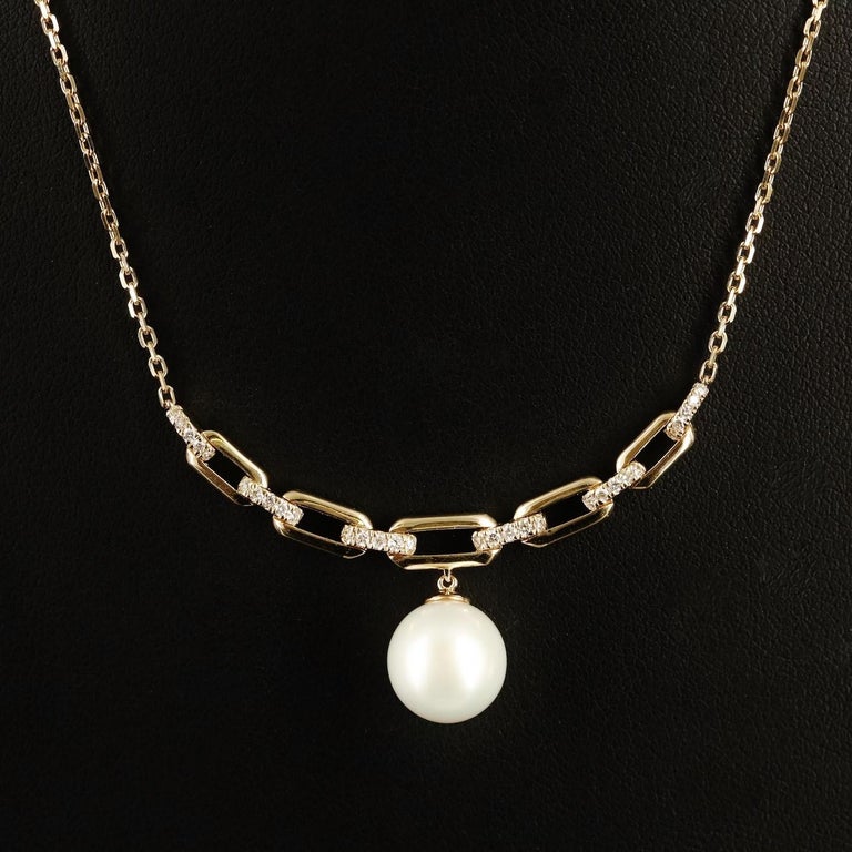 New / Effy Pearl and Diamond Paperclip Chain Necklace / 14k For Sale at ...