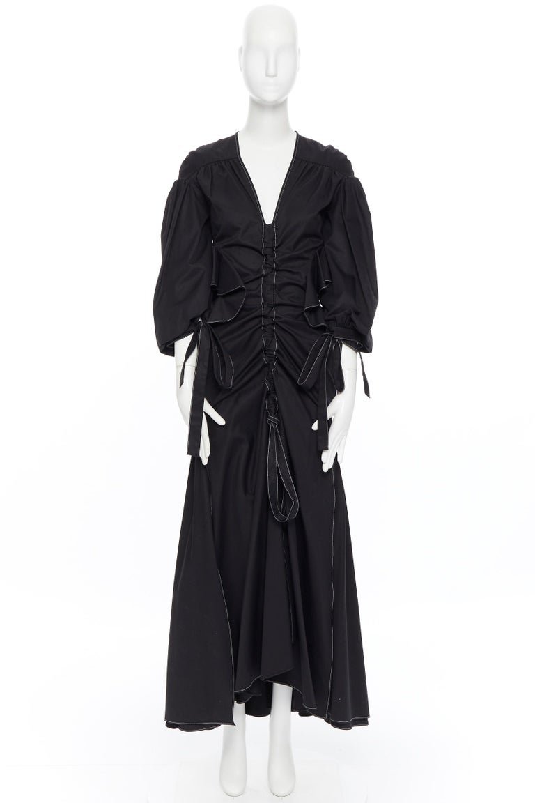 new ELLERY 2018 black ruffle cut out waist rusched Victorian dress UK6 ...