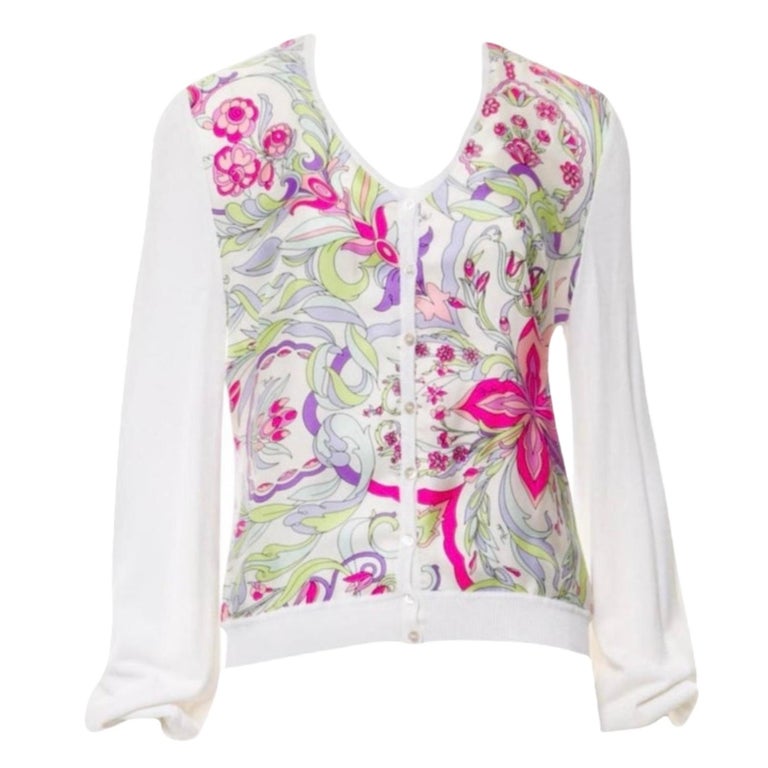 NEW Emilio Pucci Knit and Printed Silk Light Summer Cardigan Jacket 46 ...