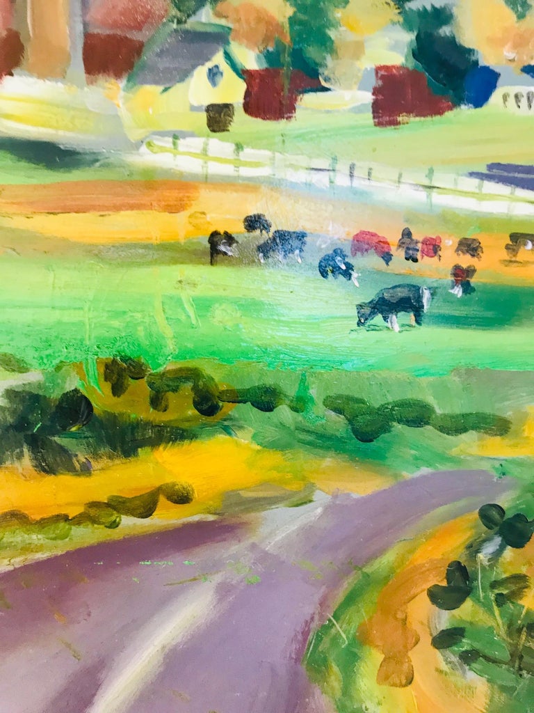 New England Farm Impressionist Landscape Painting in Custom Frame by ...