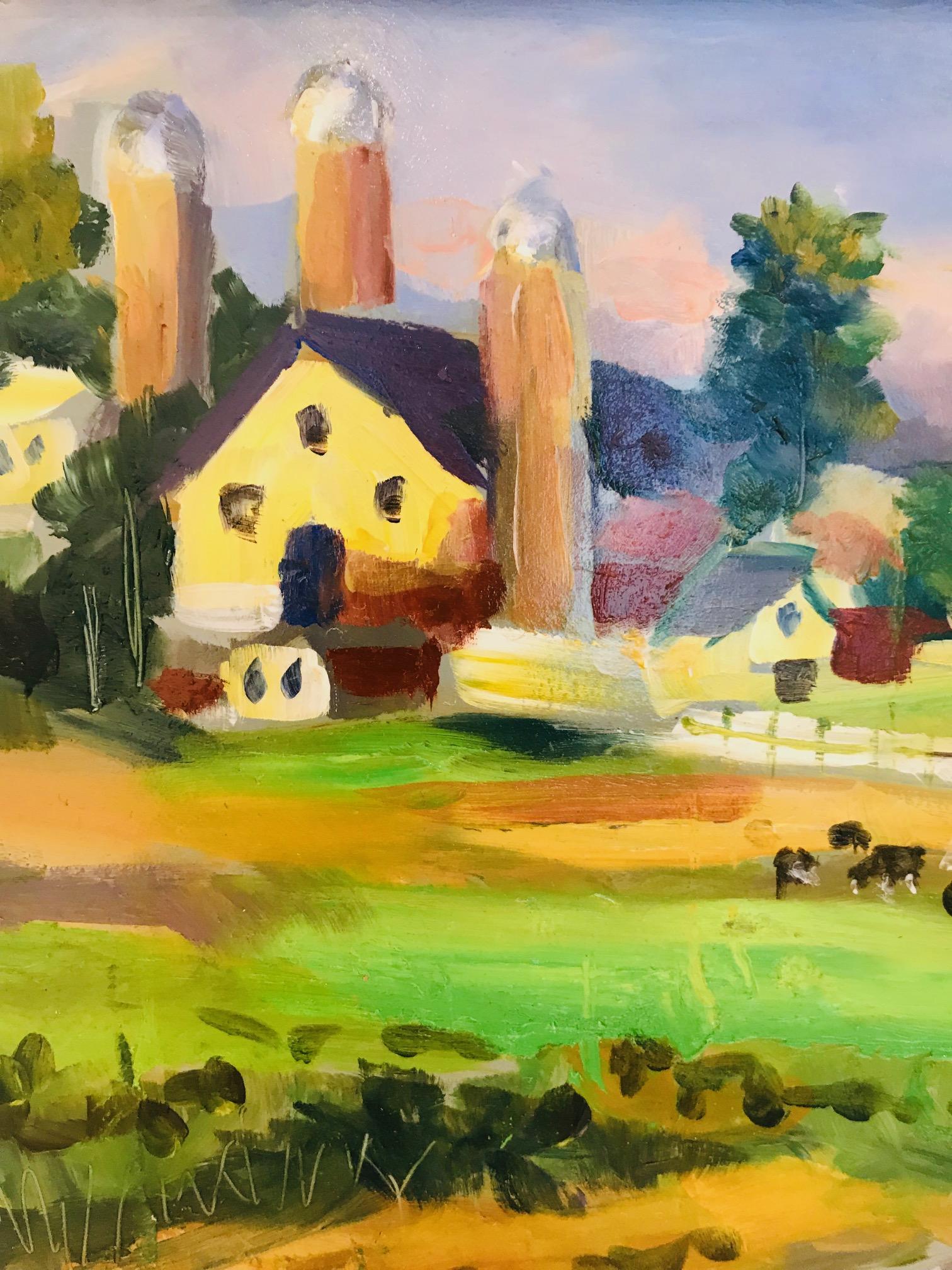 New England Farm Impressionist Landscape Painting in Custom Frame by ...