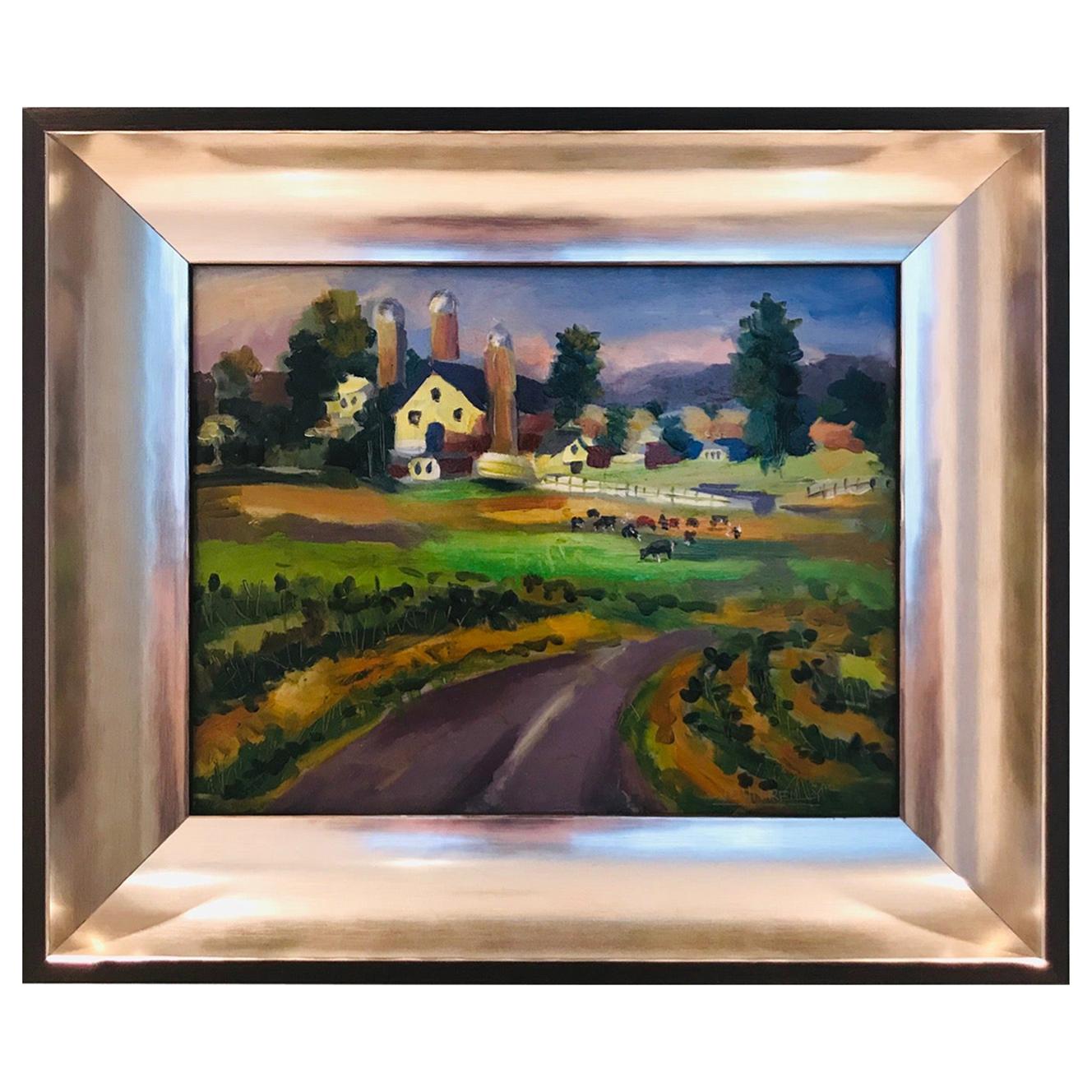 New England Farm Impressionist Landscape Painting in Custom Frame by ...