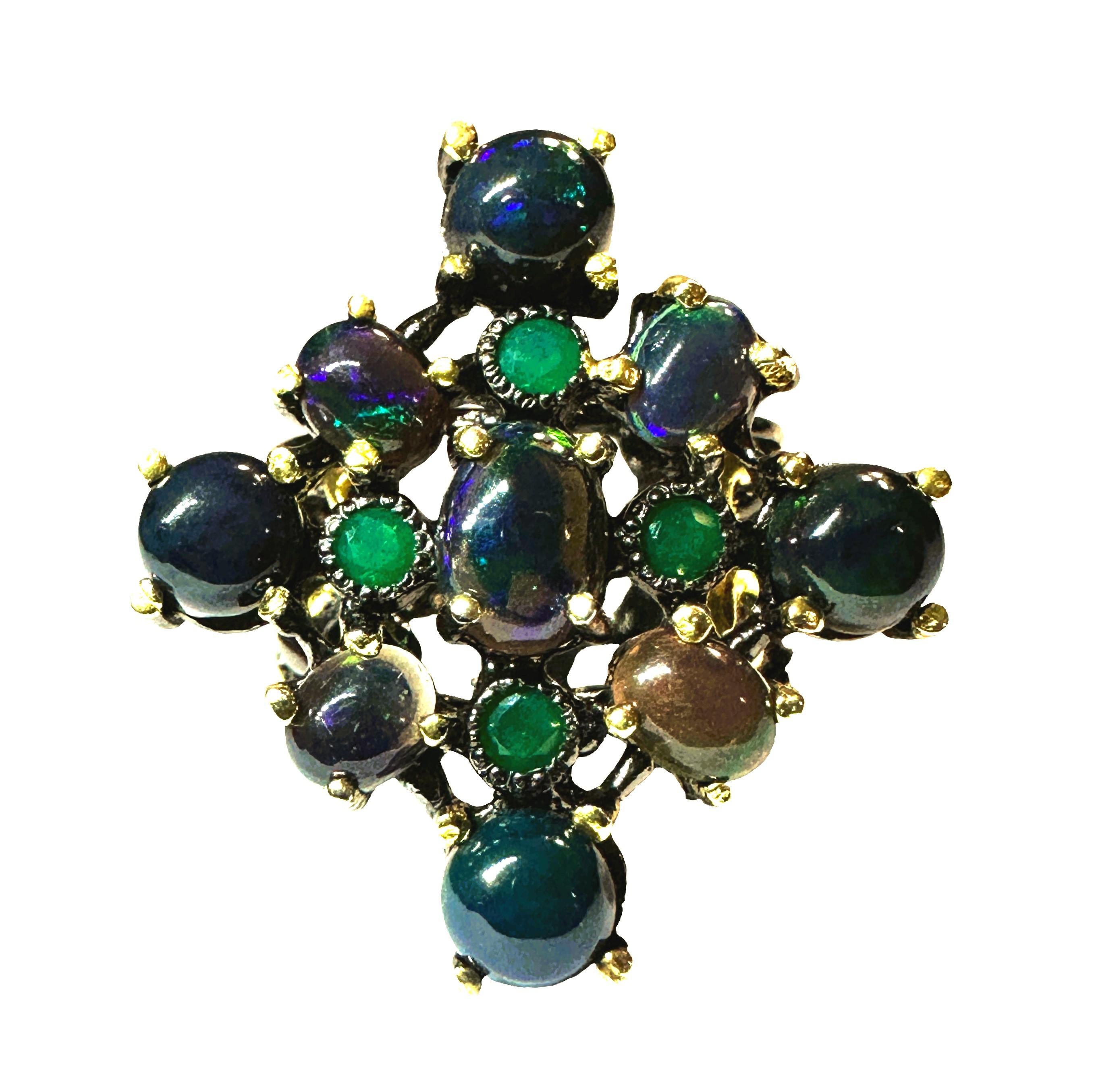 New Ethiopian Black Opal and Green Onyx Ring in Oxi-black and YGold ...