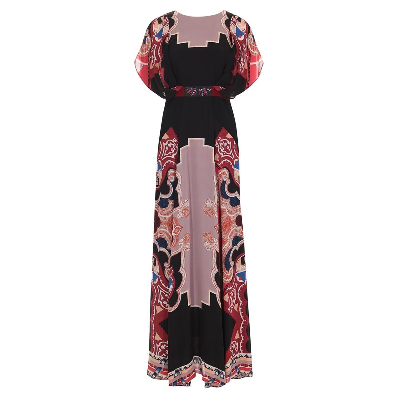 New Etro Floral Printed Velvet Blue Green Dress Gown It size 44 For ...