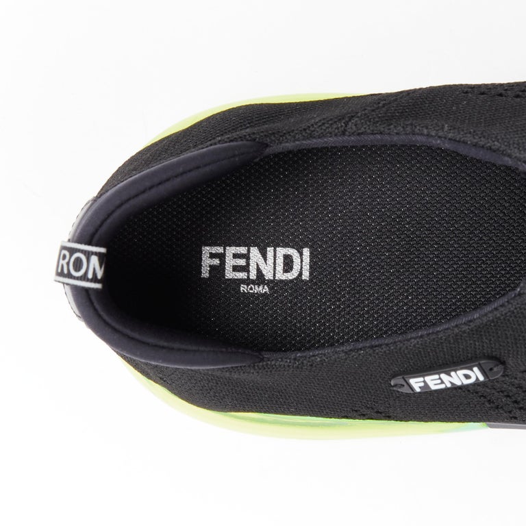 new FENDI 2019 black knit neon yellow air sole low runner sneaker 7E1234 EU44 For Sale at 1stDibs