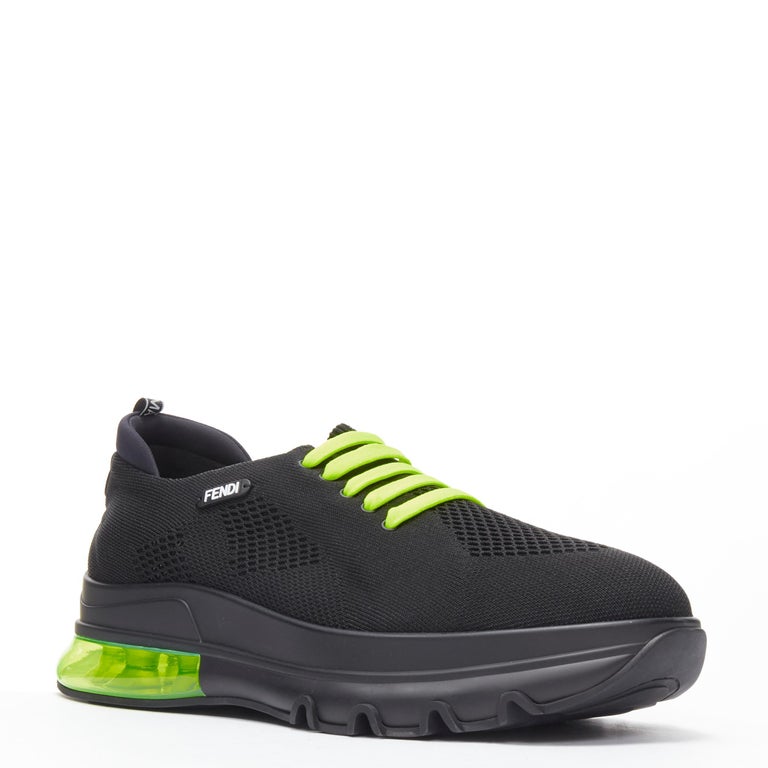 new FENDI 2019 black knit neon yellow air sole low runner sneaker 7E1234 EU44 For Sale at 1stDibs