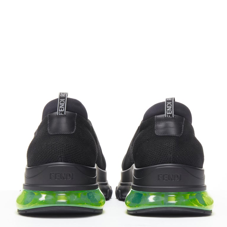 new FENDI 2019 black knit neon yellow air sole low runner sneaker 7E1234 EU44 For Sale at 1stDibs