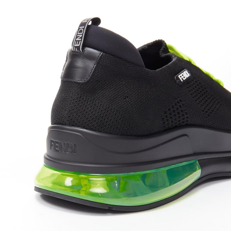 new FENDI 2019 black knit neon yellow air sole low runner sneaker 7E1234 EU44 For Sale at 1stDibs