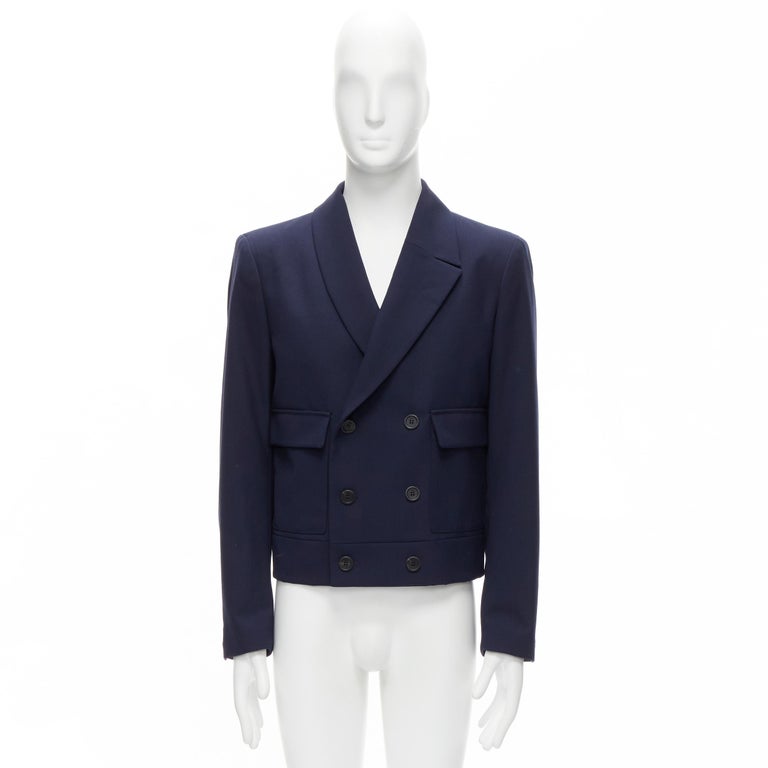 new FENDI 2019 Runway navy asymmetric double breasted cropped blazer ...