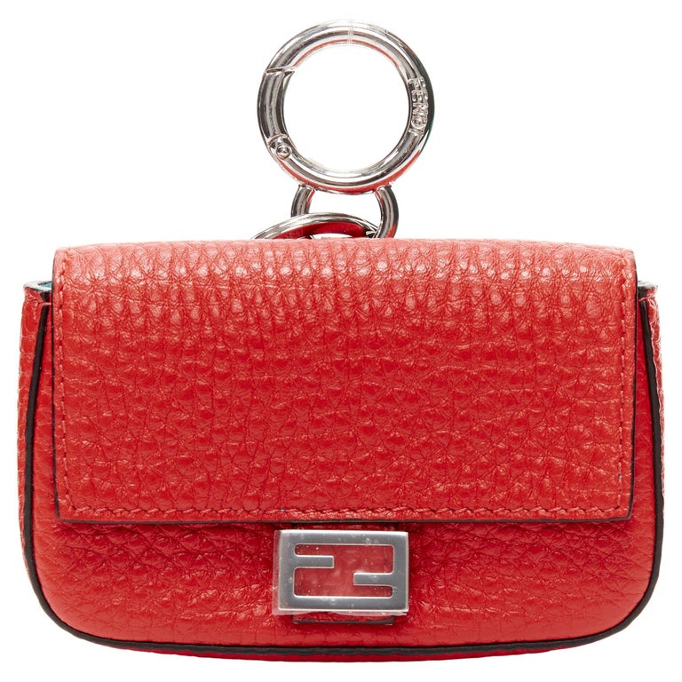 new FENDI Baguette red leather FF logo charm nano bag coin purse charm ...