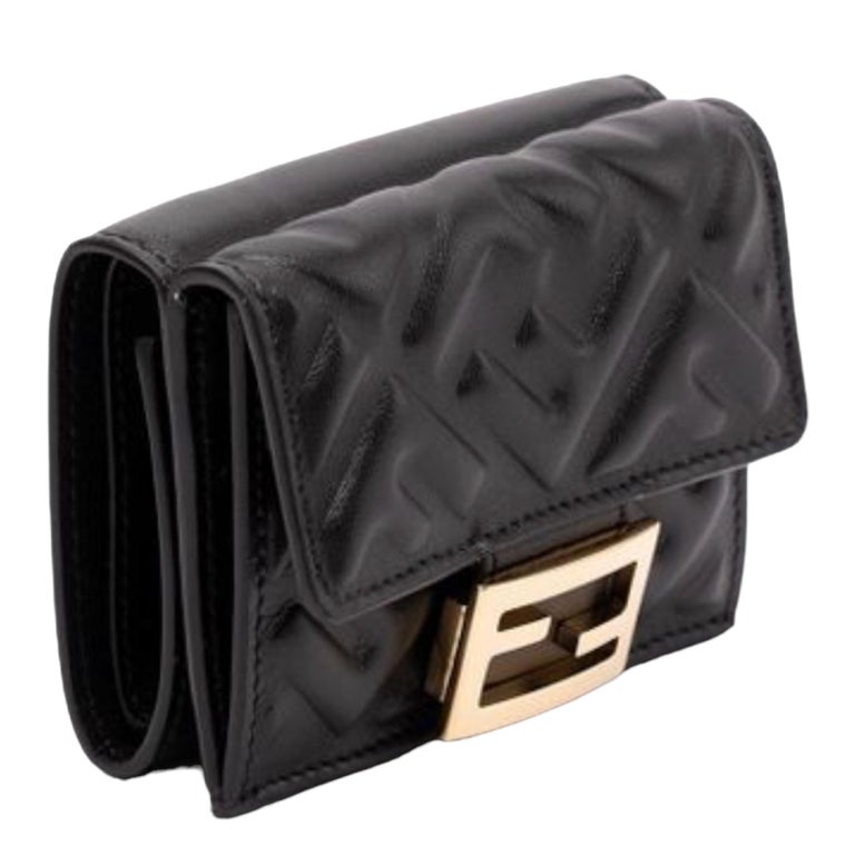 NEW Fendi Black Baguette Micro FF Monogram Leather Trifold Wallet For ...