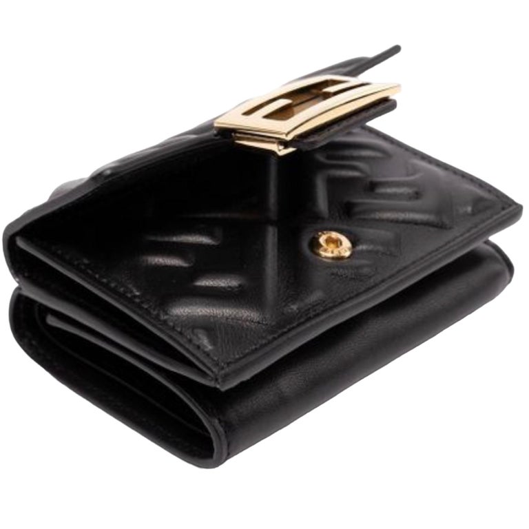 NEW Fendi Black Baguette Micro FF Monogram Leather Trifold Wallet For ...