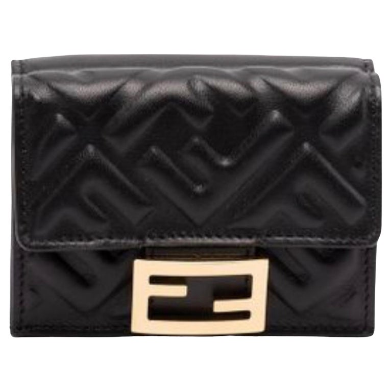 NEW Fendi Black Baguette Micro FF Monogram Leather Trifold Wallet For ...
