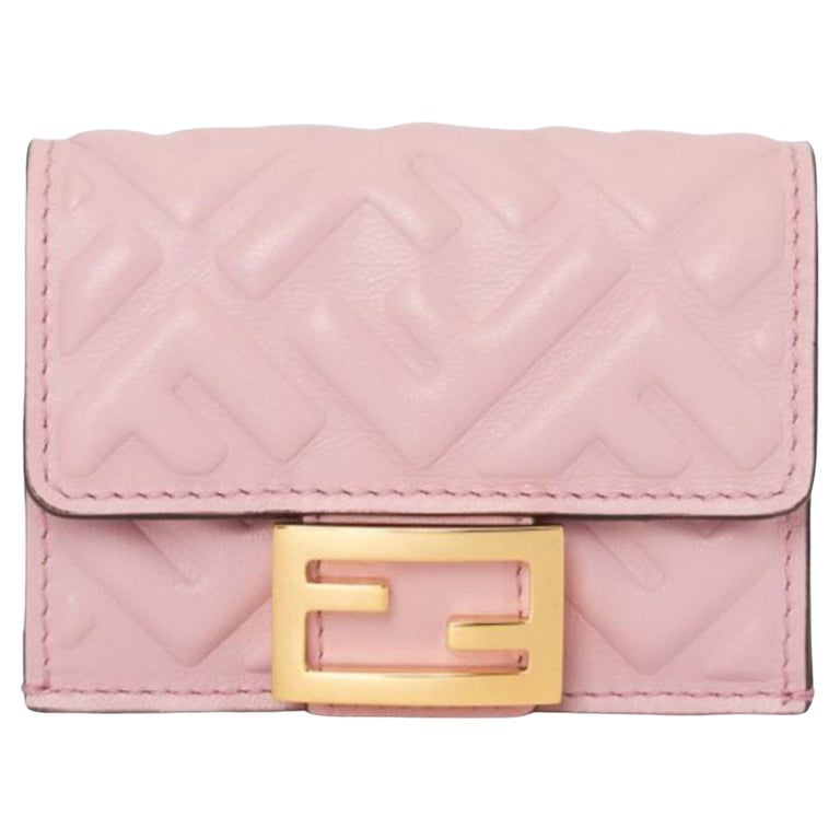 NEW Fendi Candy Pink Baguette Micro FF Monogram Leather Trifold Wallet ...