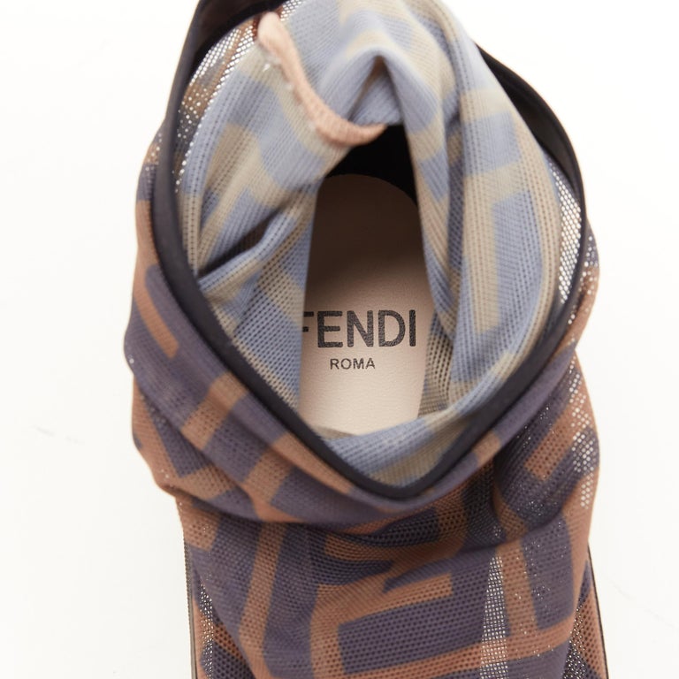 new FENDI FF Zucca monogram sheer sock black kitten heel bootie pump EU39 For Sale at 1stDibs