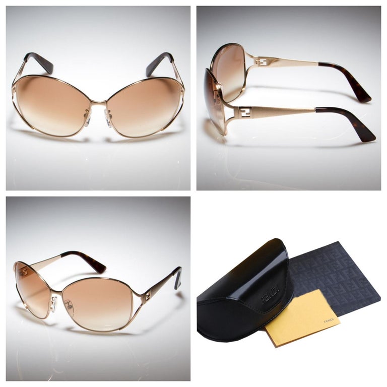 New Fendi Gold Aviator Sunglasses with Case For Sale at 1stDibs