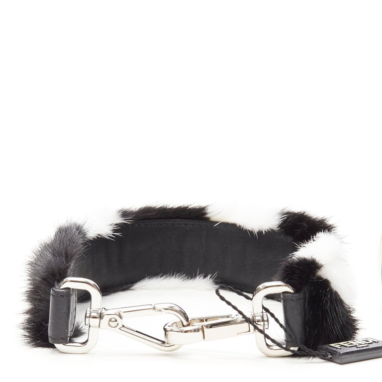 new FENDI Mini Strap You black white fur short handle bag strap For ...