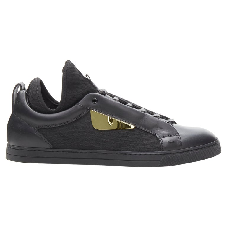 new FENDI Monster Bug Eye gold metal plate black low top sneaker UK7 ...